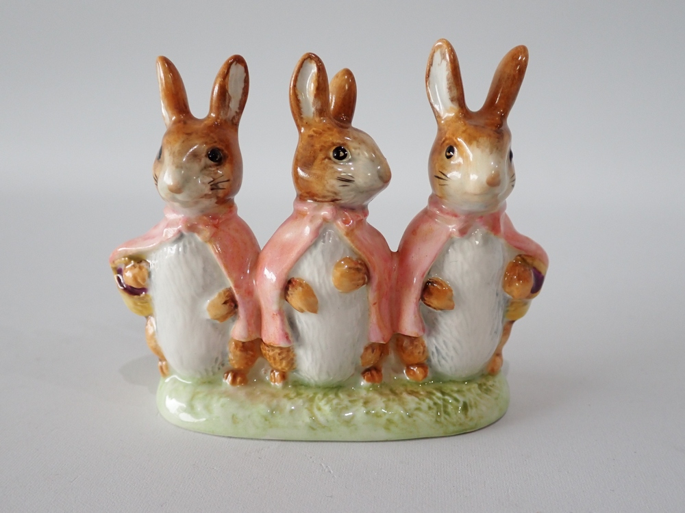 Beswick Beatrix Potter Flopsy, Mopsy and Cottontail Figurine Gold Oval Mark