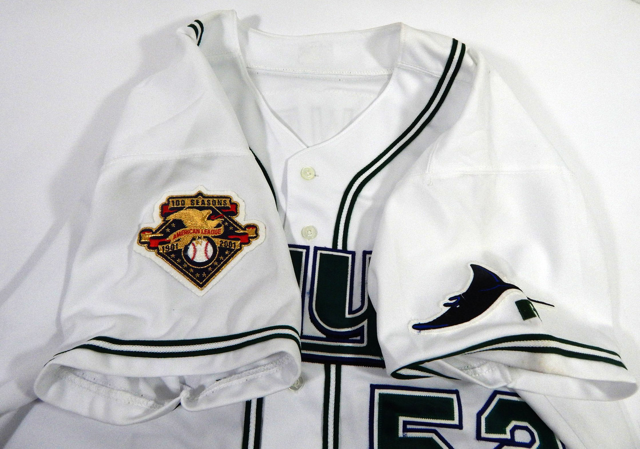 2001 Tampa Bay Devil Rays Cedrick Bowers #52 Game Issued White Jersey ...