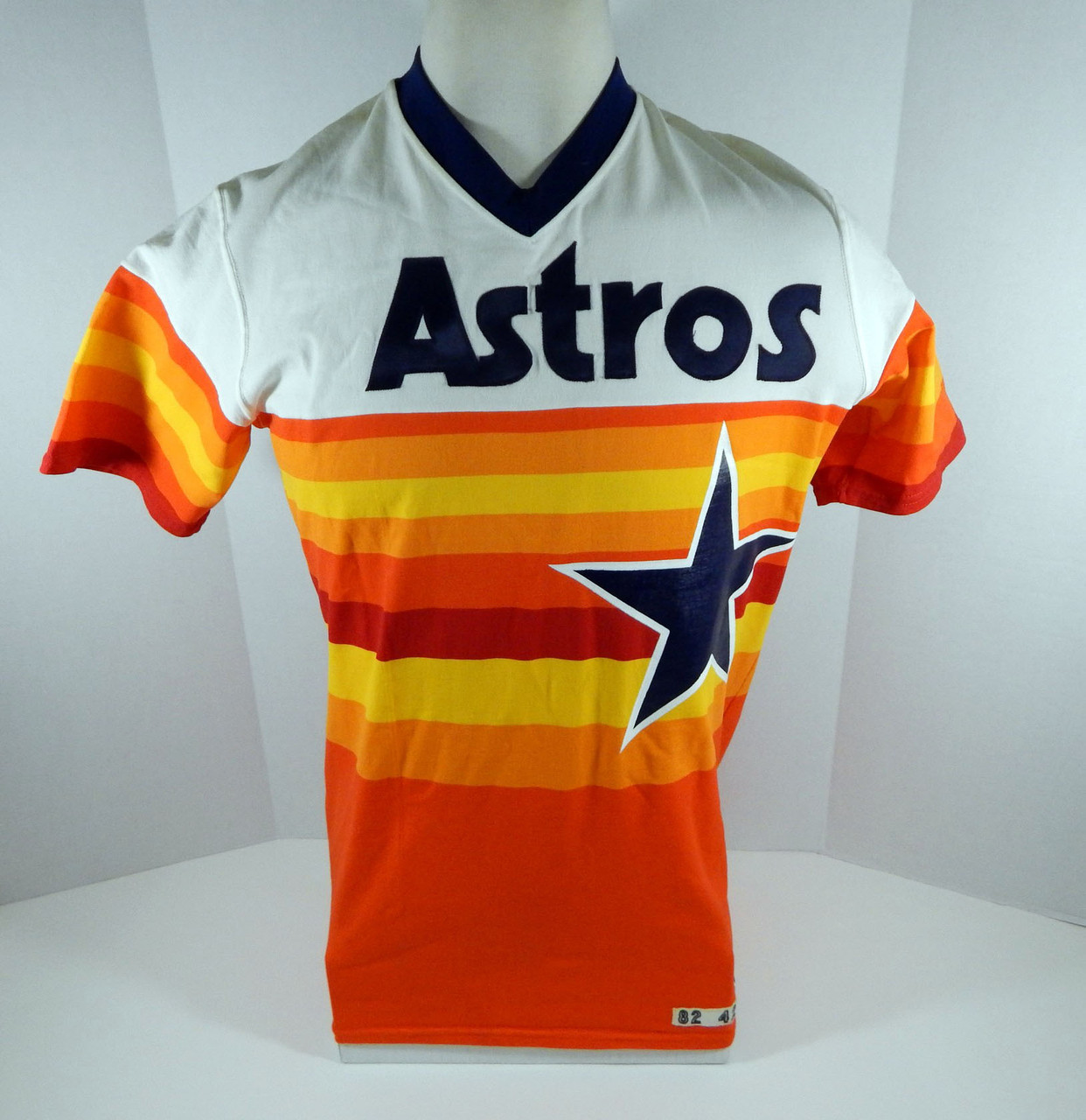 1982 Houston Astros #41 Game Issued Orange Rainbow Jersey Sand Knit DP07513
