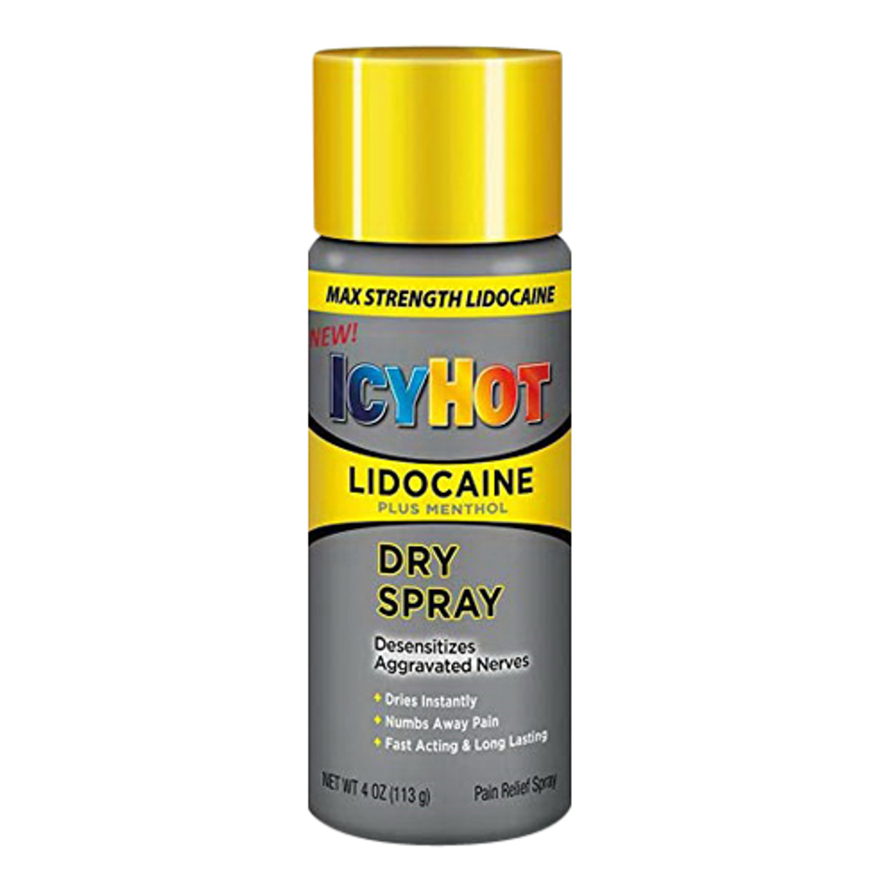 Icy Hot Lidocaine Plus Menthol Pain Relief, Dry Spray, Max Strength, 4 Oz - myotcstore.com
