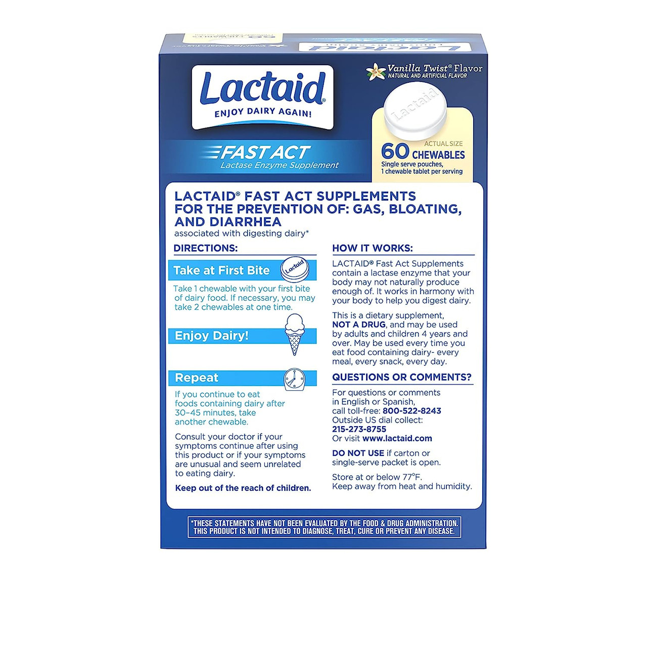 Lactaid Fast Act Lactase Enzyme Supplement Vanilla Twist Flavor ...