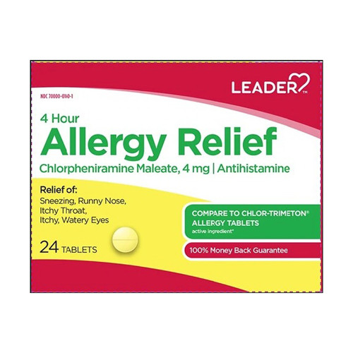 Leader 4 Hour Allergy Relief Tablets, 4mg, 24 Ea - myotcstore.com