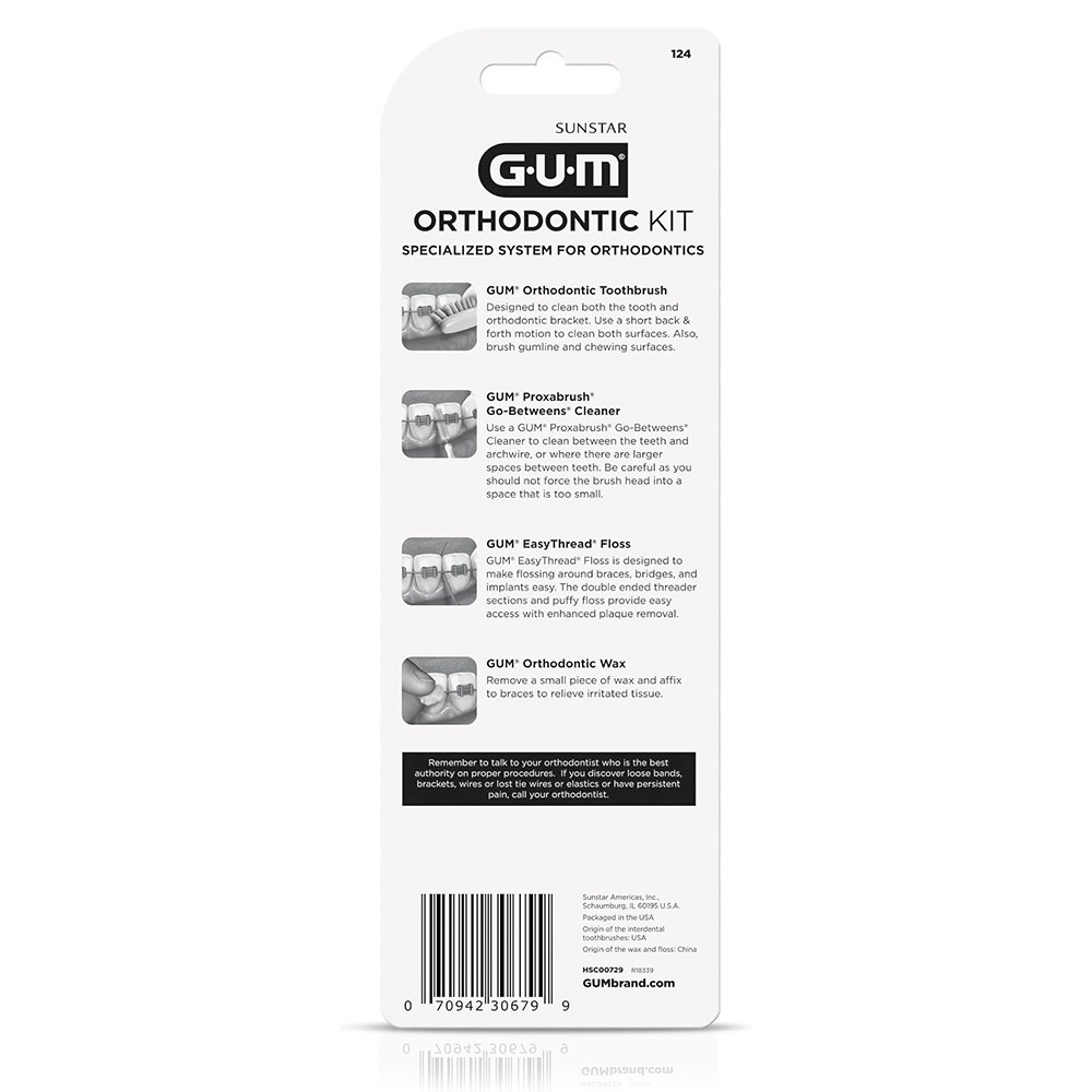 GUM Orthodontic Kit Easy Thread Floss Complete Braces Care Kit 1Ea