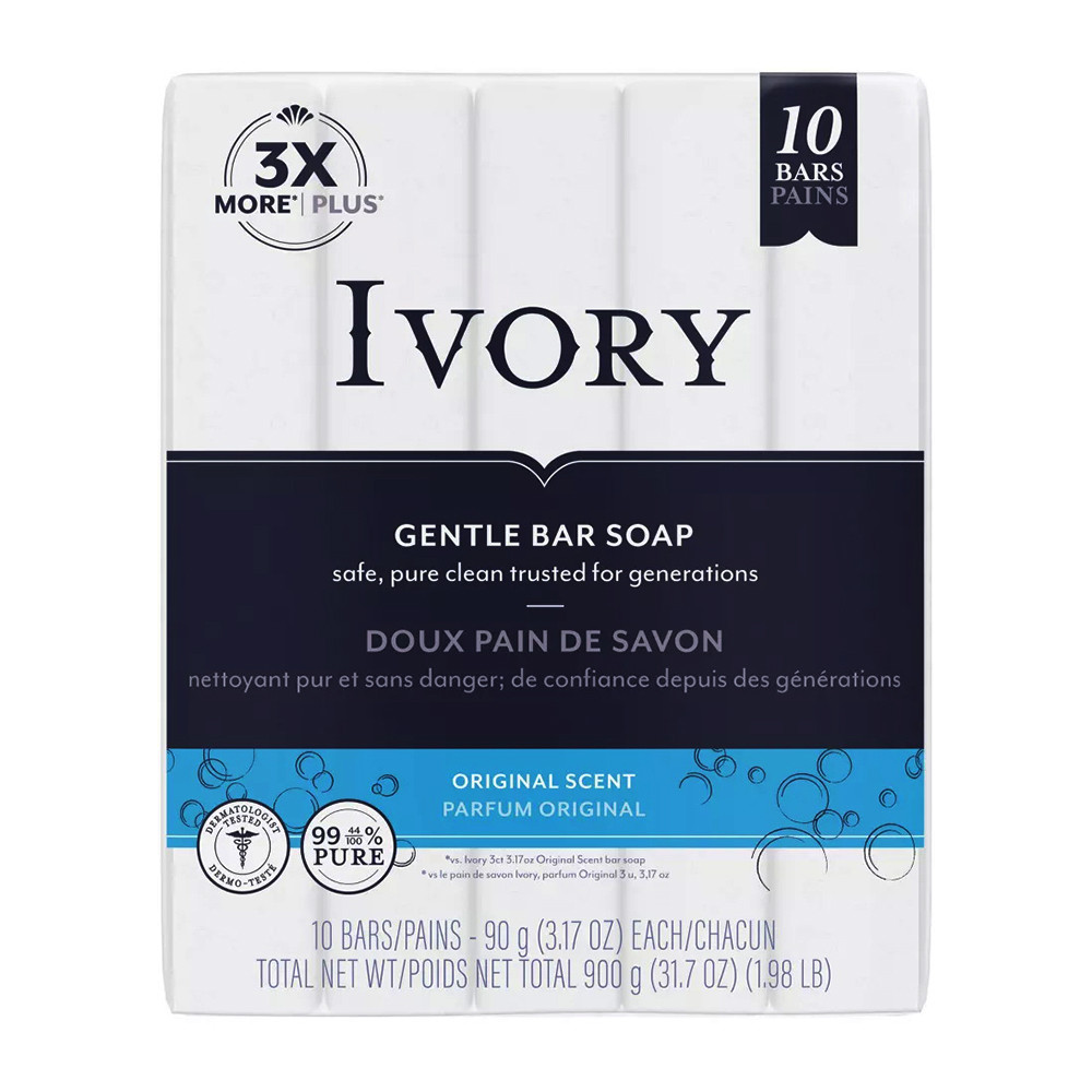 Ivory Bath Bar Soap, Simple Ivory 4 Oz, 10 Ea
