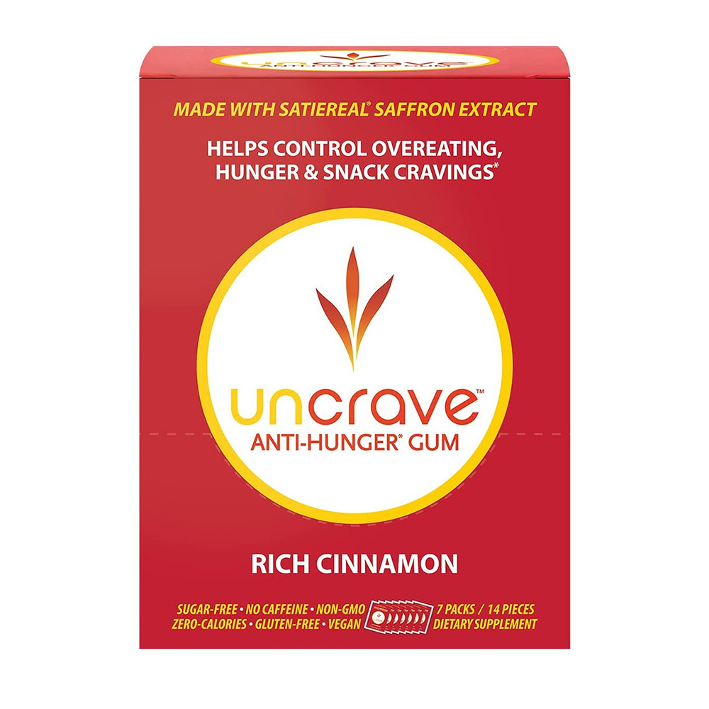 UnCrave Anti-Hunger Gum Rich Cinnamon with Saffron Extracts 7 Packs, 2 Ea