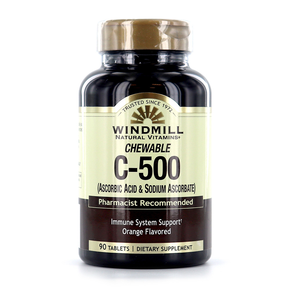 Windmill Natural Vitamins Chewable C-500 mg Orange Flavored Tablets, 90 Ea