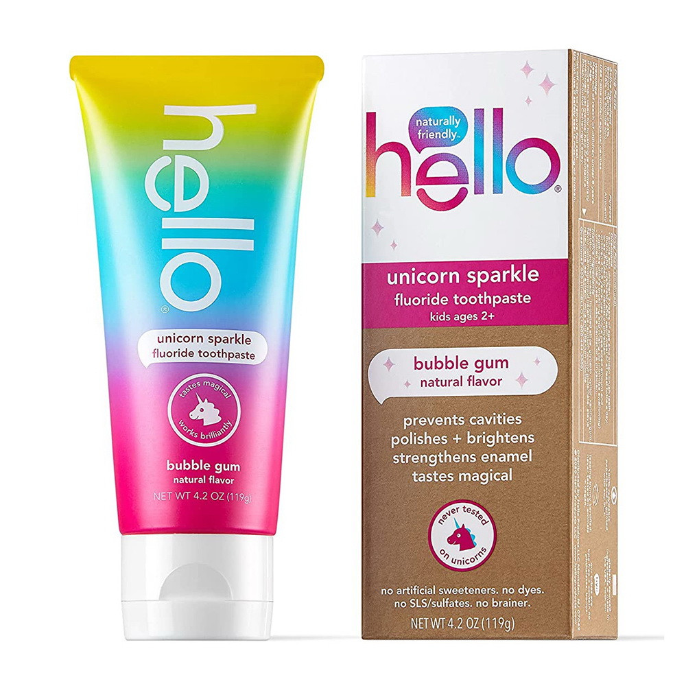 Hello Kids Unicorn Sparkle Fluoride Toothpaste with Natural Bubble Gum ...