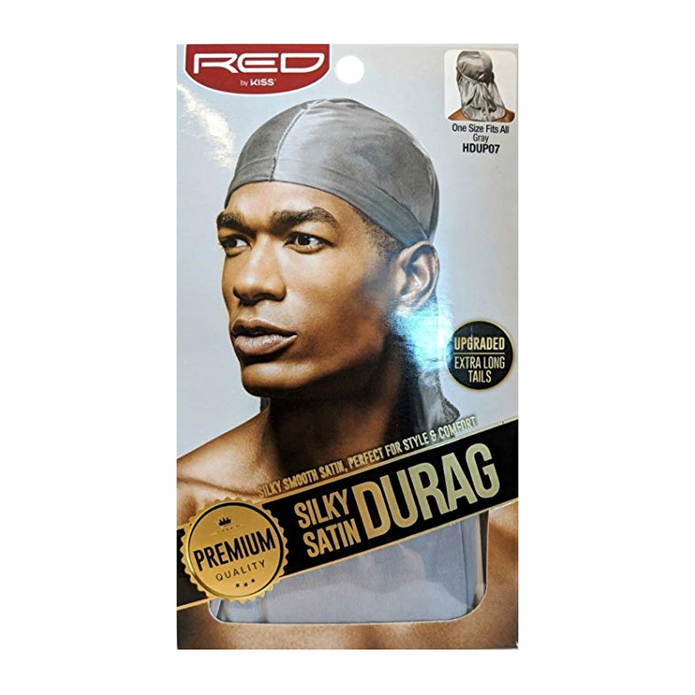 Kiss Red Durag Silky Satin Gray Extra Long Tails, 1 Ea