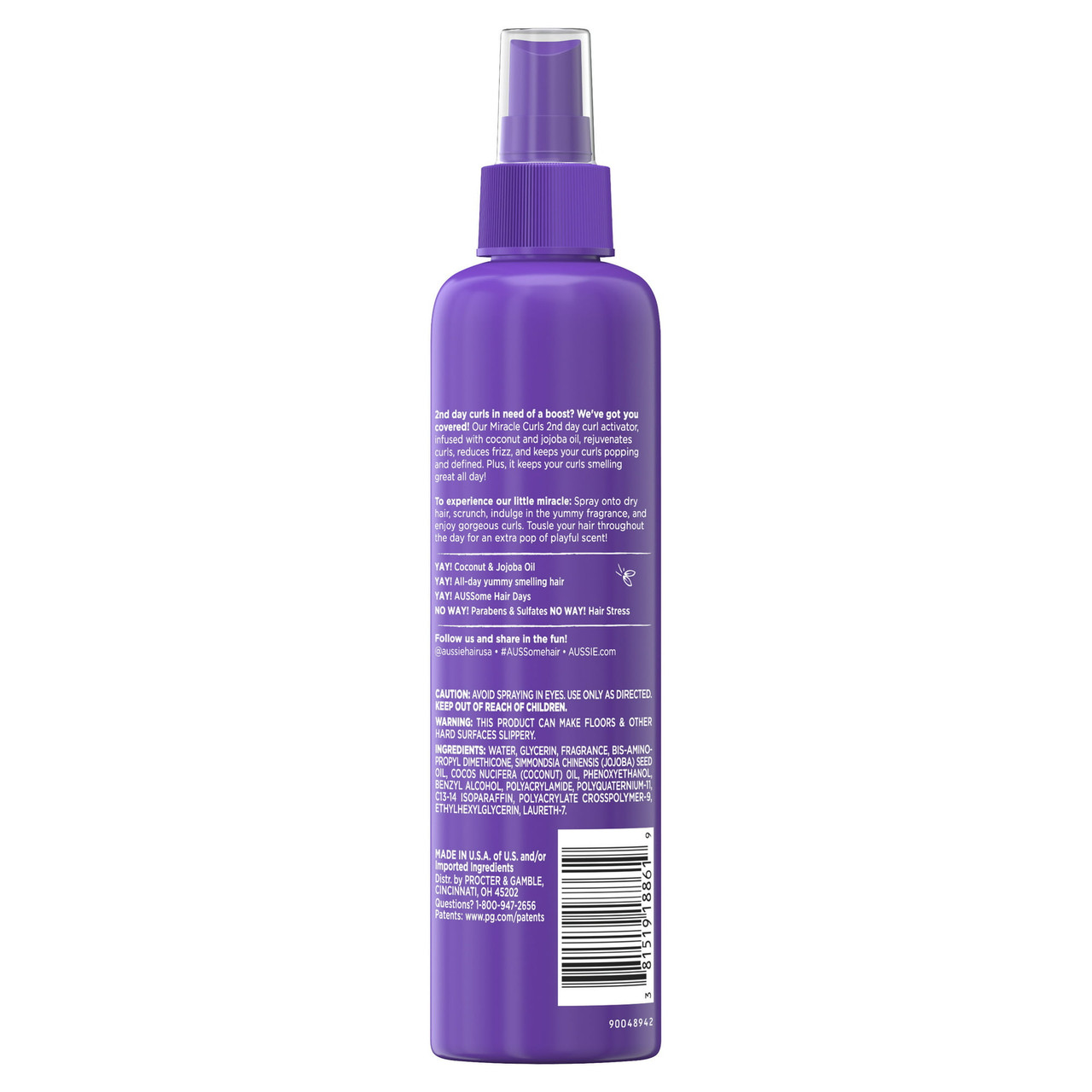 Aussie Miracle Curls 2nd Day Curl Activator Spray Gel with Coconut Oil ...