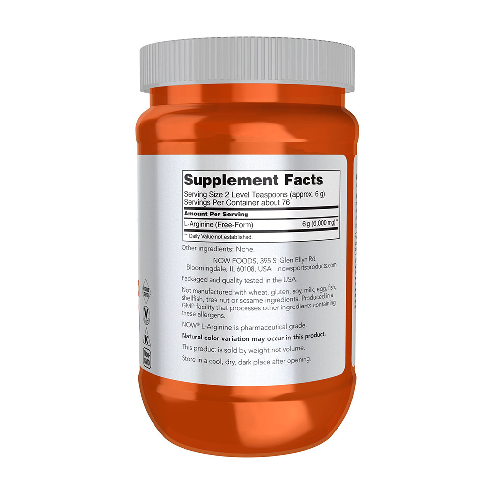 Now Sports Nutrition, L Arginine Powder Nitric Oxide Precursor Amino ...