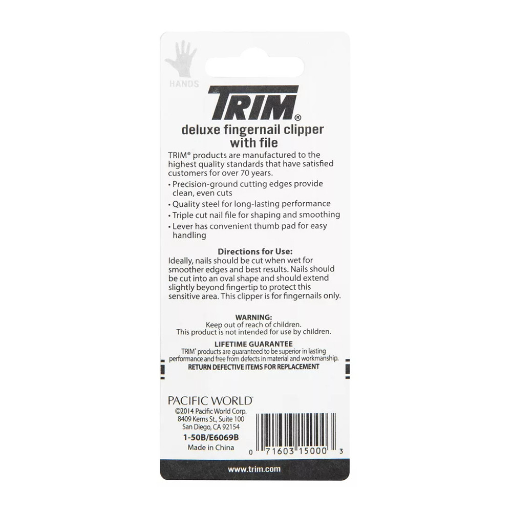 Trim Deluxe Quality Steel Fingernail Clipper with File, 1 Ea