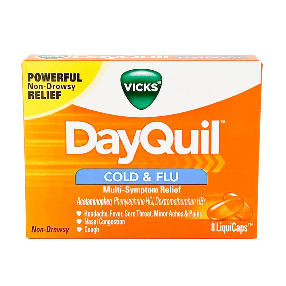 Vicks DayQuil Cold and Flu Multi Symptom Relief Acetaminophen LiquiCaps ...