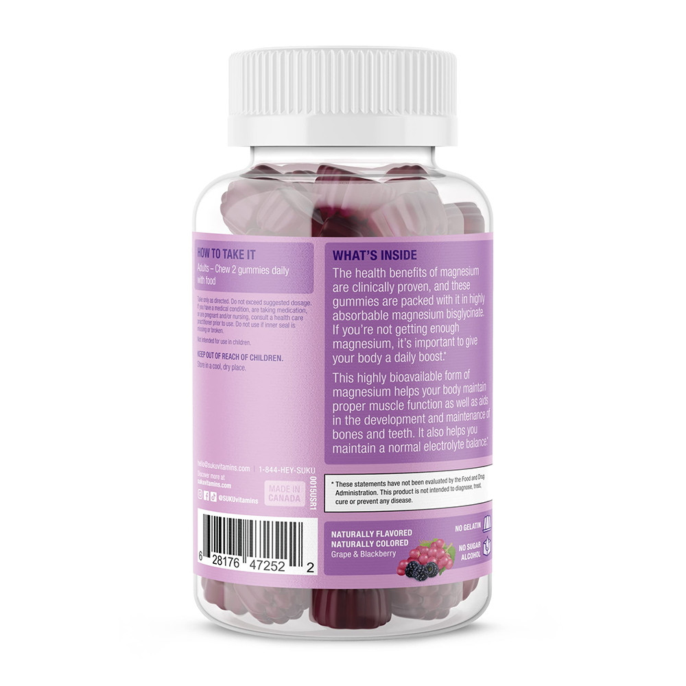 Suku Vitamins Mega Strength Magnesium 177 Mg Grape BlackBerry Gummy ...