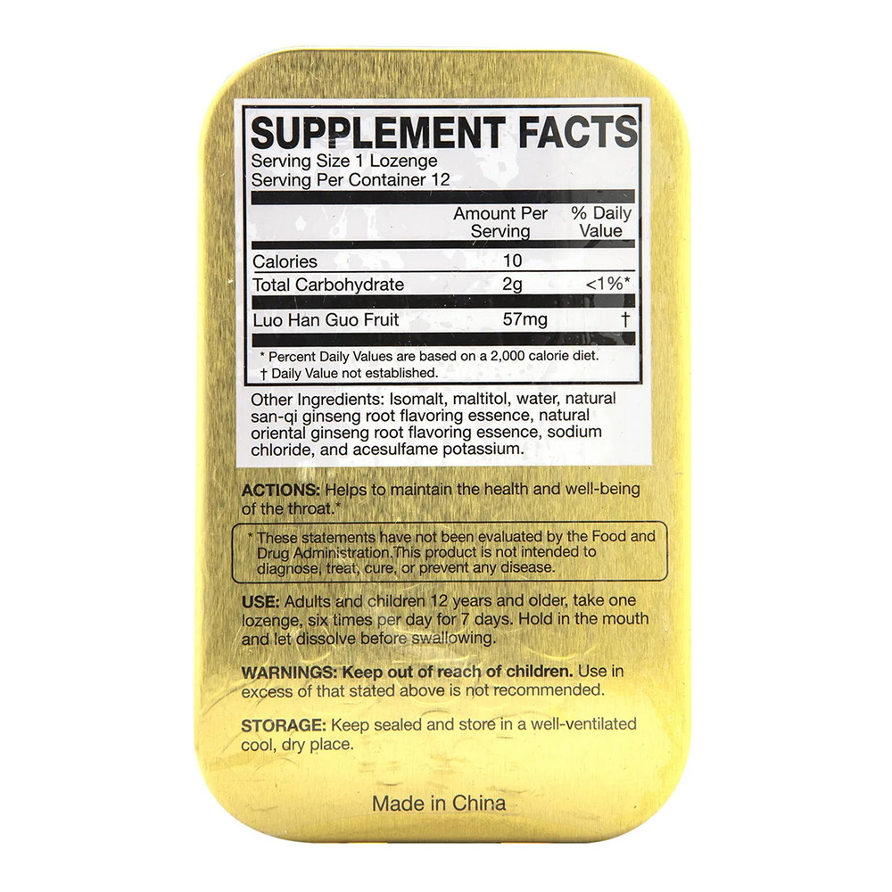 Solstice Medicine Golden Throat Lozenge Herbal Supplement, Ginseng ...