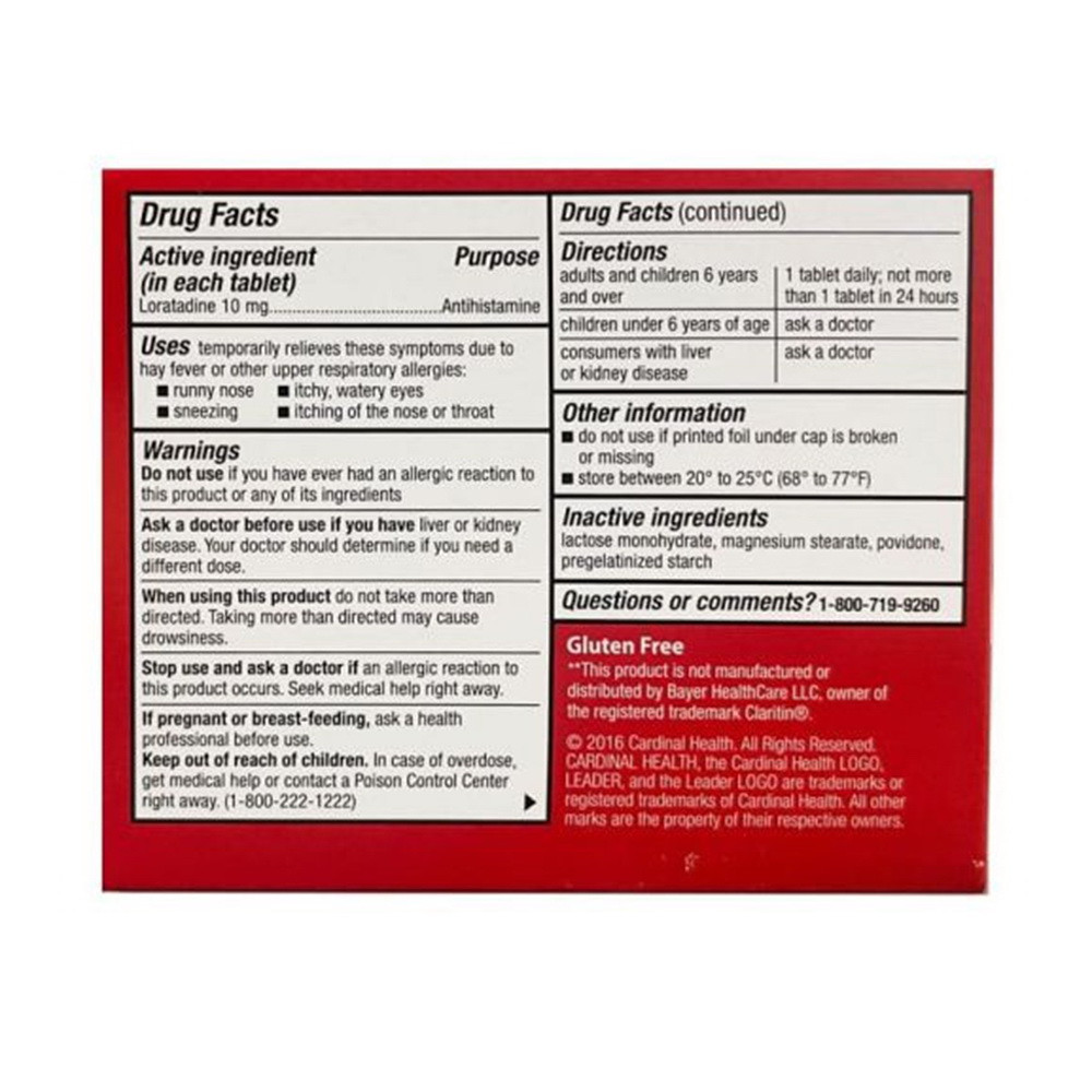 Leader 24 Hour Loratadine Allergy Relief Tablets, 70 Ea