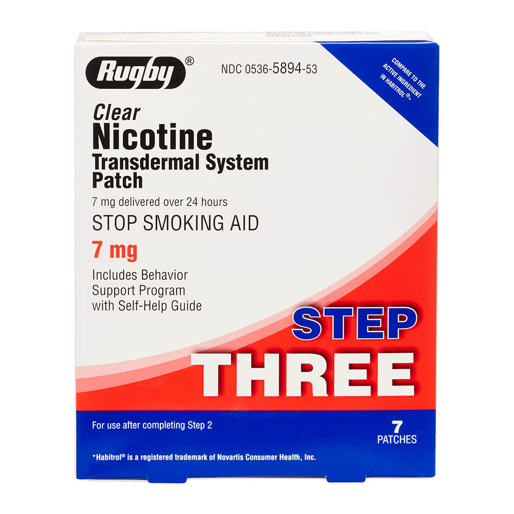 Rugby Step 3 Clear Nicotine Transdermal System 7 mg, Stop Smoking Aid ...