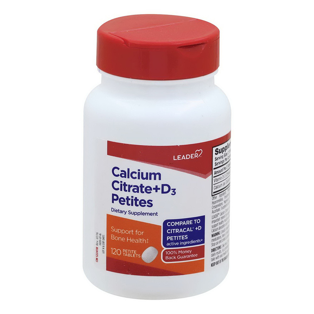 Leader Calcium Citrate Plus D3 Petites, Petite Tablets, 120 Ea