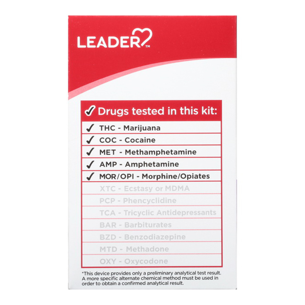 Leader Drug Test Kit, At Home ( 5 Drugs 1 Testing Kit ), 1 Ea
