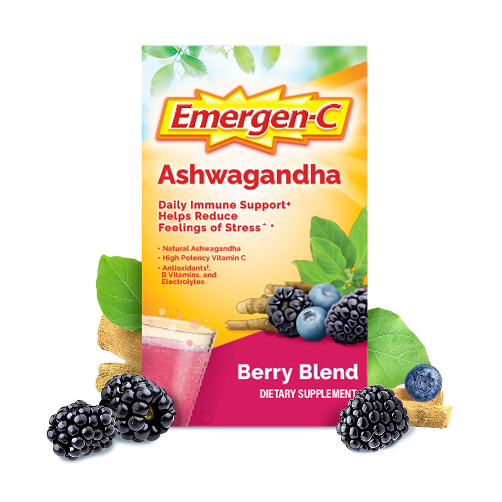 Emergen C Ashwagandha Fizzy Drink Mix, Berry Blend, 18 Ea