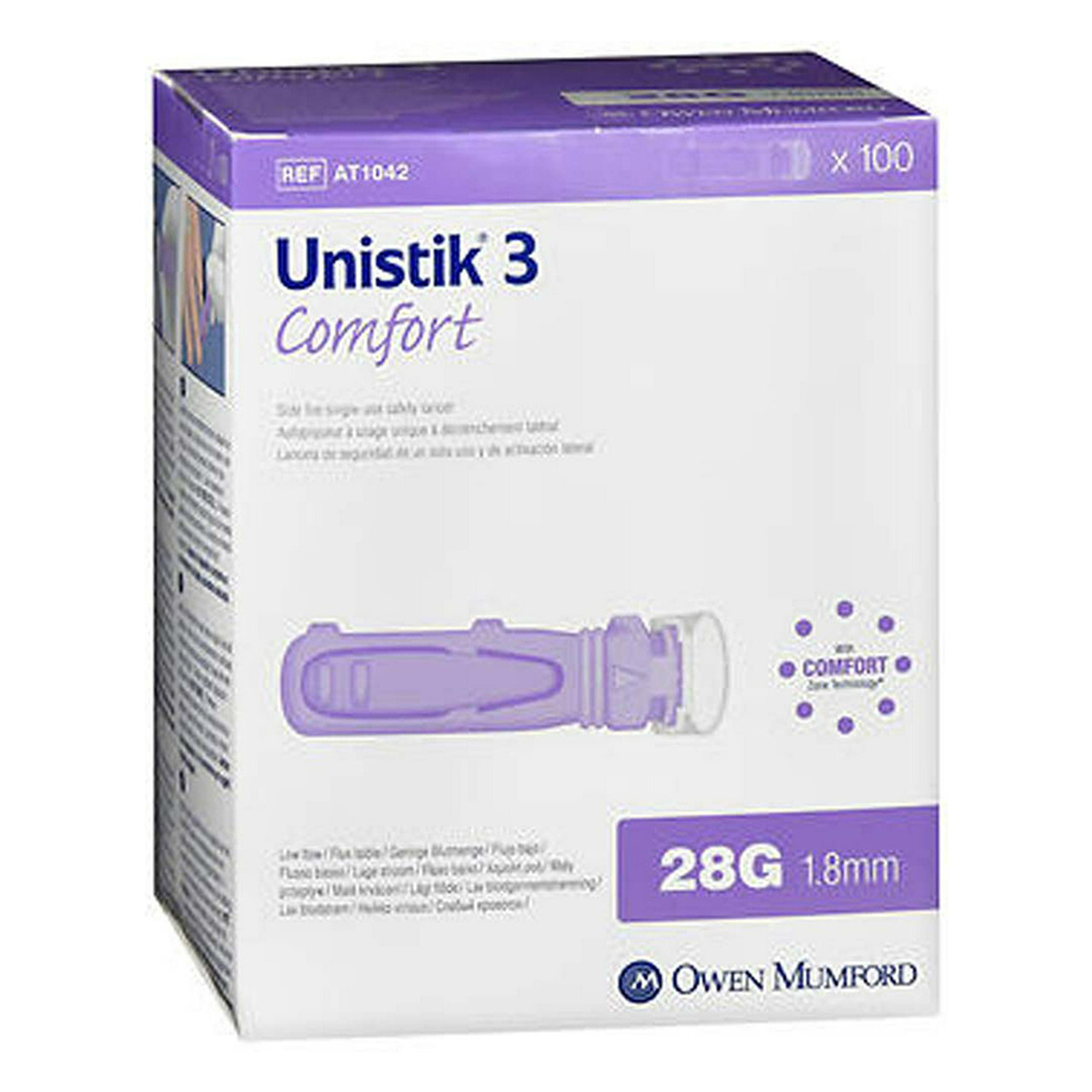 Unistik 3 Comfort Safety Lancet 28G, 100 Ea