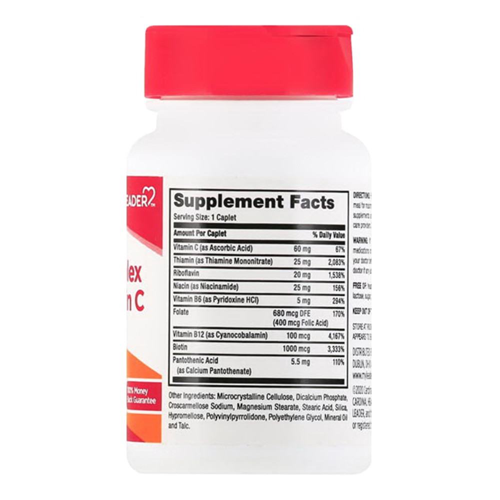 Leader Super B Complex Plus Vitamin C, Caplets, 100 Ea
