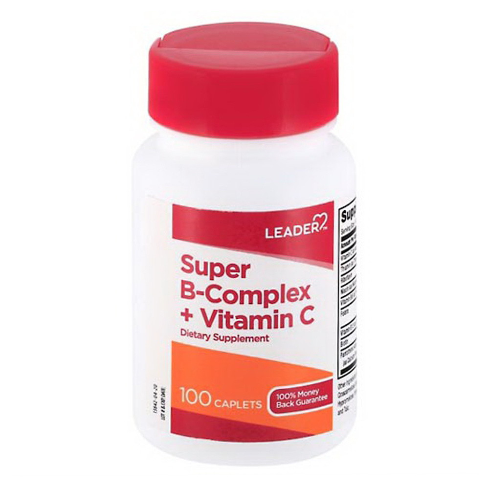 Leader Super B Complex Plus Vitamin C, Caplets, 100 Ea
