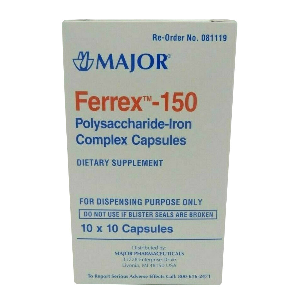 Major Ferrex-150 Mg Polysaccharide-Iron Complex Capsules, 100 Ea
