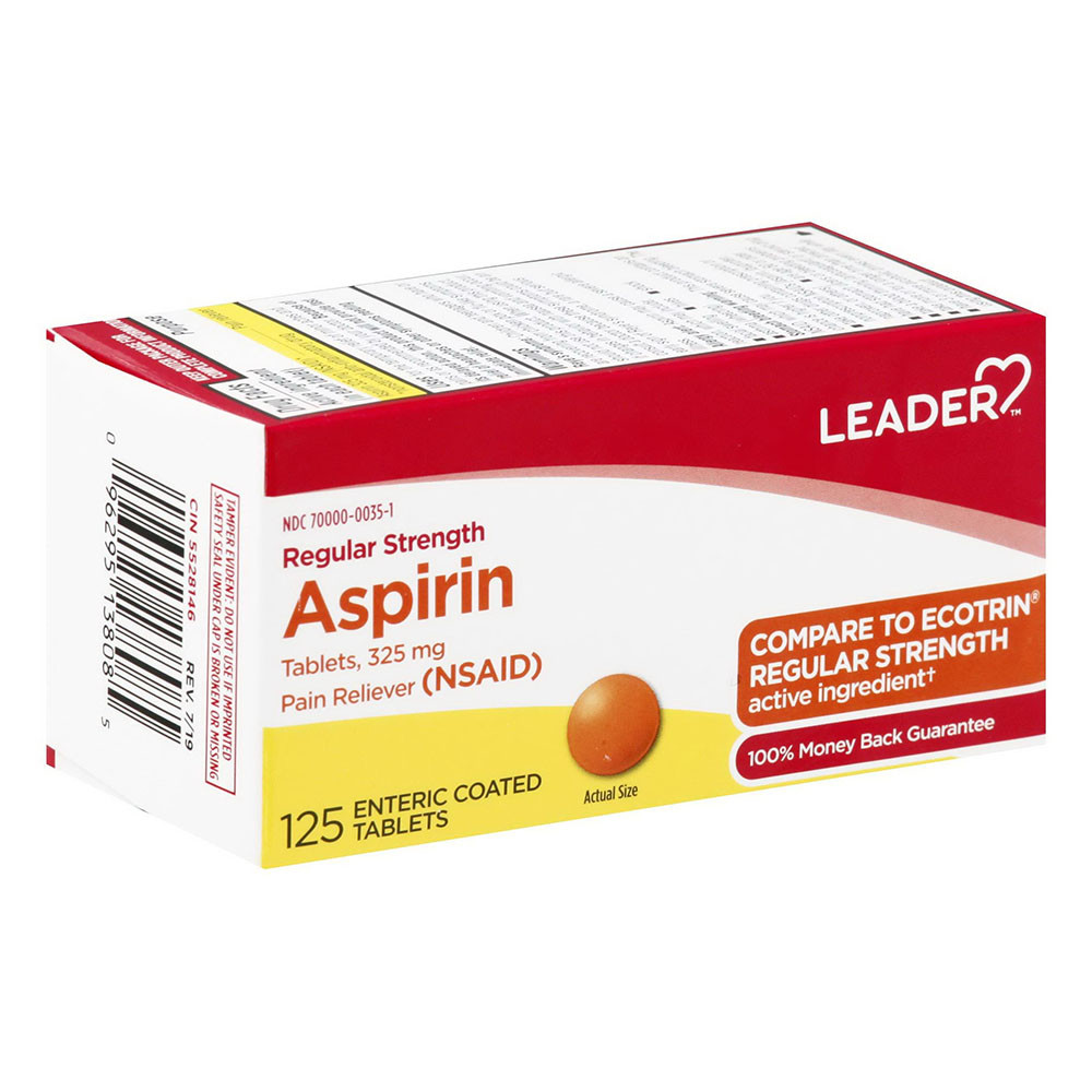 Leader Regular Strength Aspirin 325 mg Enteric Coated Tablets for ...