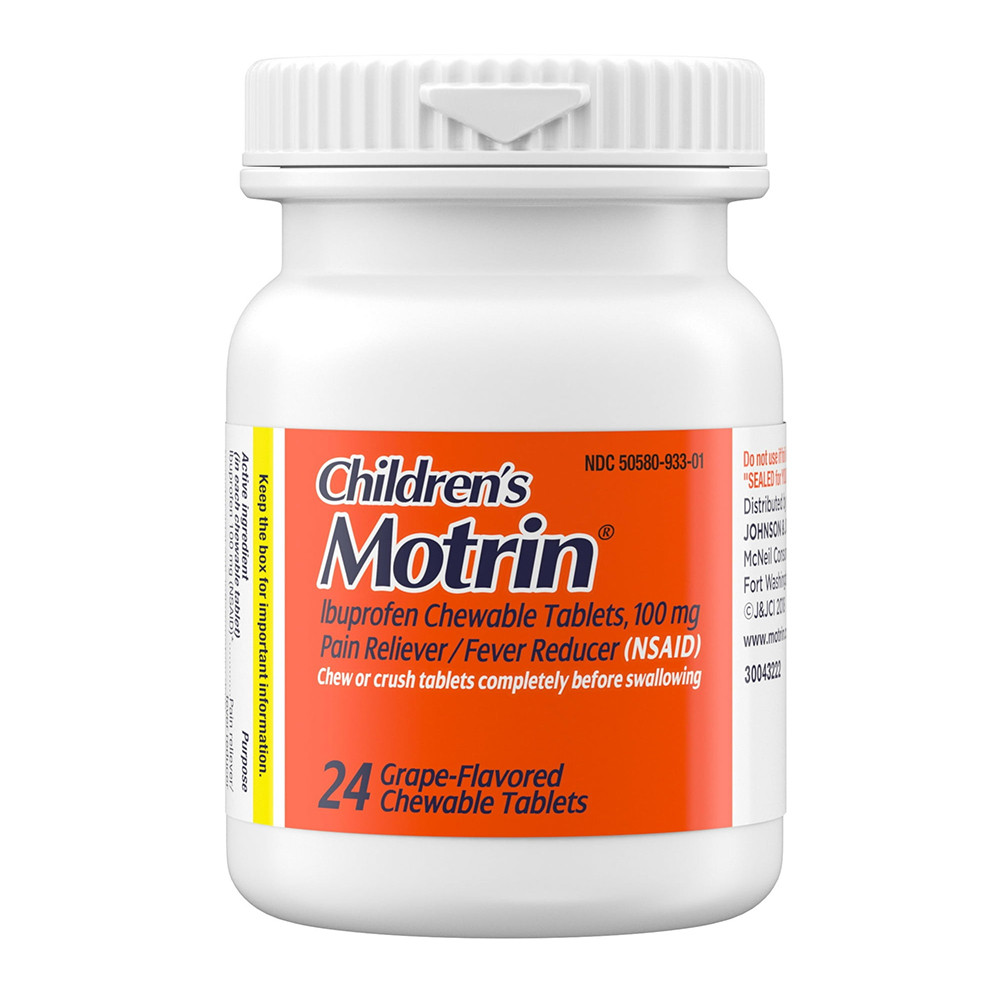 Childrens Motrin Ibuprofen Chewable 100 Mg Tablets, Grape Flavor, 24 Ea