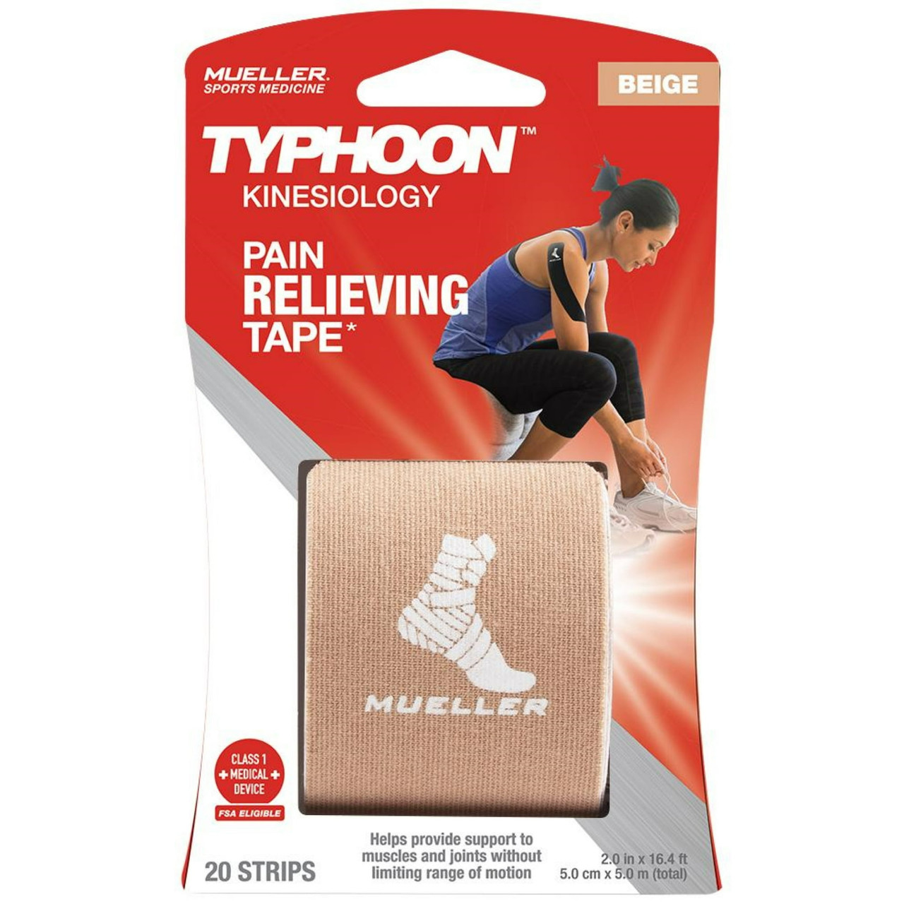 Mueller Typhoon Kinesiology Therapeutic Tape, Beige, 20 Ea