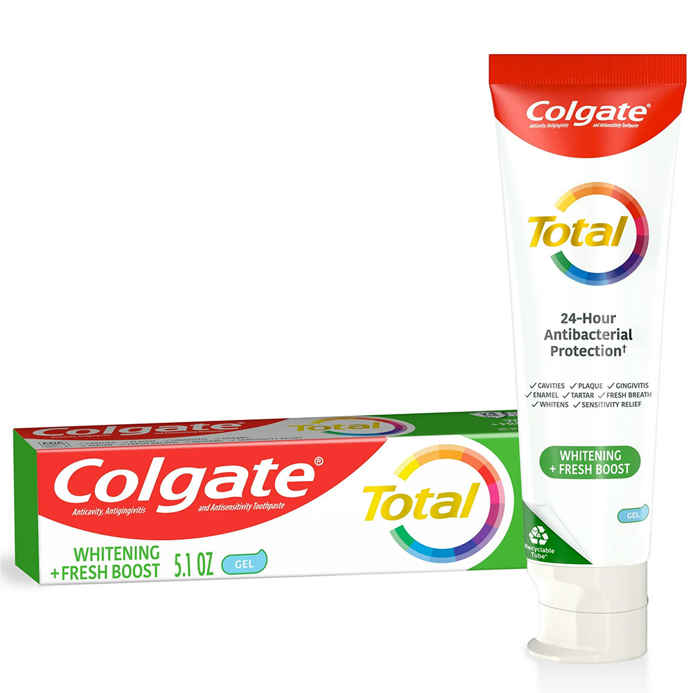 Colgate Total Whitening + Fresh Boost Toothpaste Gel, Mint, 5.1 Oz