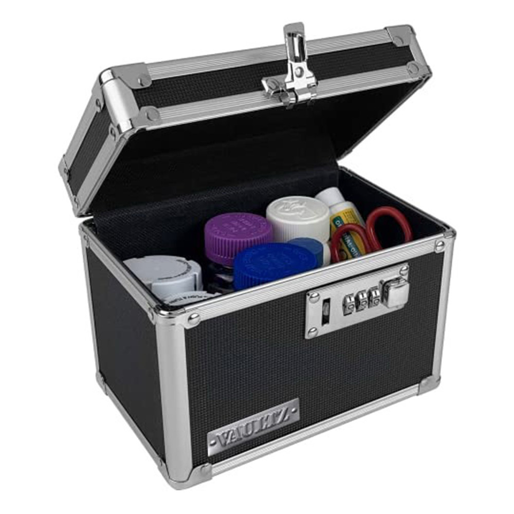 Vaultz Medicine Lock Box with Combination Lock, Black, 1 Ea
