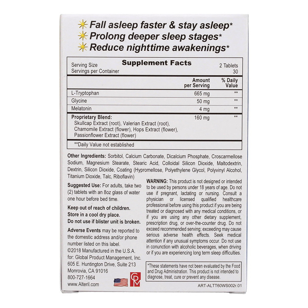 Alteril All Natural Maximum Strength Sleep Aid Tablets, 30 Ea