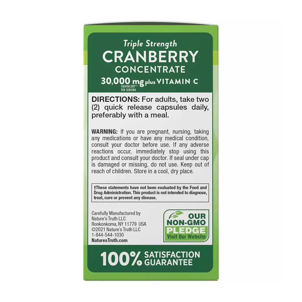 Natures Truth Cranberry Concentrate 30000mg Plus Vitamin C Capsules ...