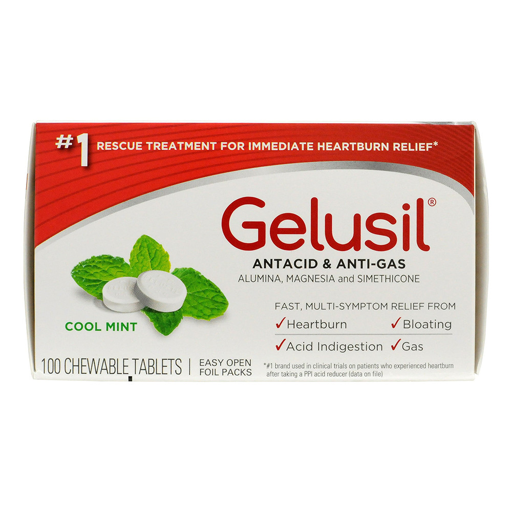 Gelusil Antacid Anti-Gas Tablets, Peppermint Flavor, 100 Each