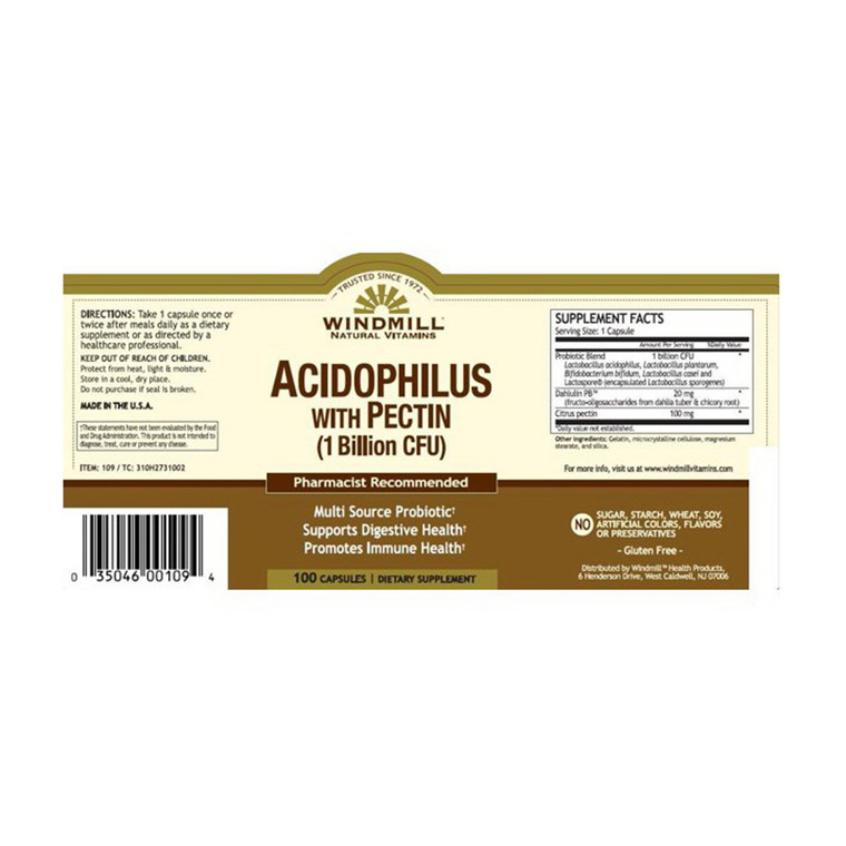Windmill Natural Vitamins Acidophilus Probiotic With Pectin Capsules ...