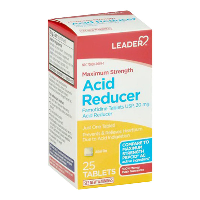 Leader Acid Reducer Famotidine 20 Mg Tablets, Maximum Strength, 25 Ea
