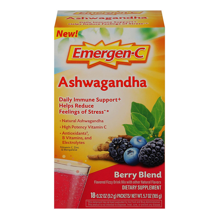 Emergen C Ashwagandha Fizzy Drink Mix, Berry Blend, 18 Ea