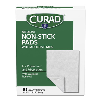 Curad Non-Stick Pads With Adhesive, Ouchless Of Size: 3X4 Inch, 10 Ea