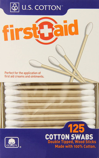 US Cotton First Aid Cotton Swabs with Wood Sticks 125 Ea, 3-Pack