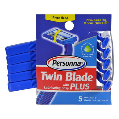 Personna Twin Blade Plus Disposable Razors with Lubricating Strip, 5 Ea