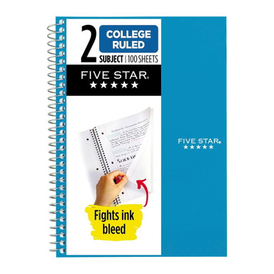 Mead Five Star 2 Subject College Ruled Notebook, 100 Sheets, Assorted ...
