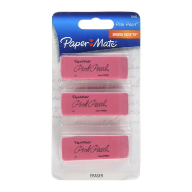 Paper Mate Pink Pearl Erasers, Medium, 3 Ea
