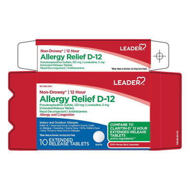Leader Allergy Relief D 12 Extended Relief Tablets, Nasal Decongestant ...