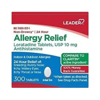 Leader 24 Hour Allergy Relief 10 Mg Tablets, 300 Ea