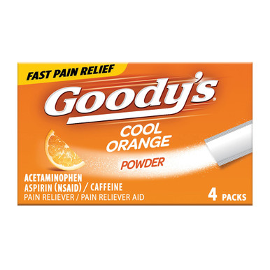 Goodys Acetaminophen Aspirin Pain Relief Powder, Cool Orange, 4 Ea