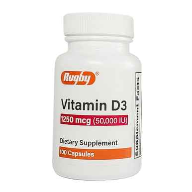 Rugby Vitamin D3 1250 mcg 50000 IU Supplement Capsules, 100 Ea