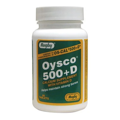 Rugby Oysco 500 Plus D Calcium Supplement with Vitamin D Tablets, 60 Ea
