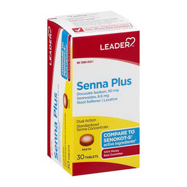 Leader Senna Plus Tablets Stool Softener and Stimulant Laxative for ...