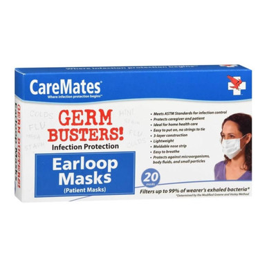 CareMates Germ Busters Ear Loop Patient Masks for Protection Against ...